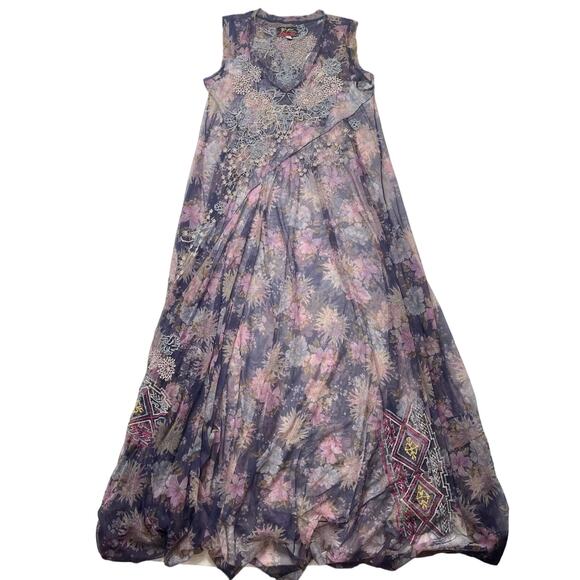 Johnny Was | Dresses | Johnny Was Biya Size Medium Sheer Mesh Embroidered Floral Maxi Dress Pink ...